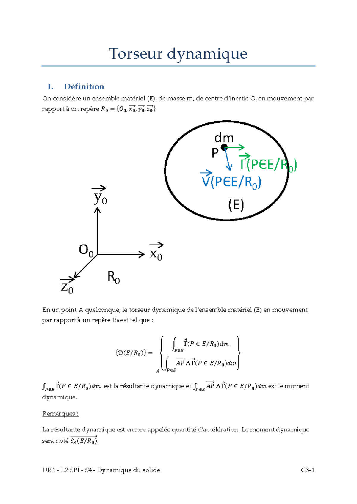 L2 - S4 - Cours Dynamique 3 - Torseur dynamique - Torseur dynamique I ...