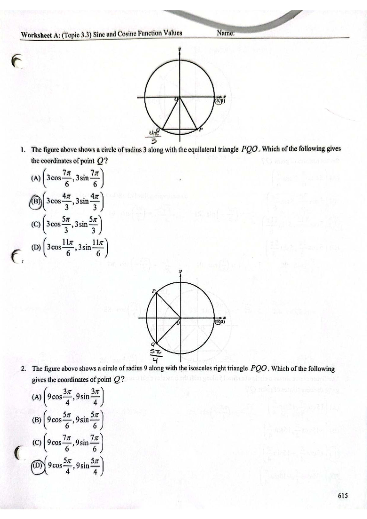 Pre-Calculus Unit 2 Assignment: Sine & Cosine Functions Worksheet - Studocu
