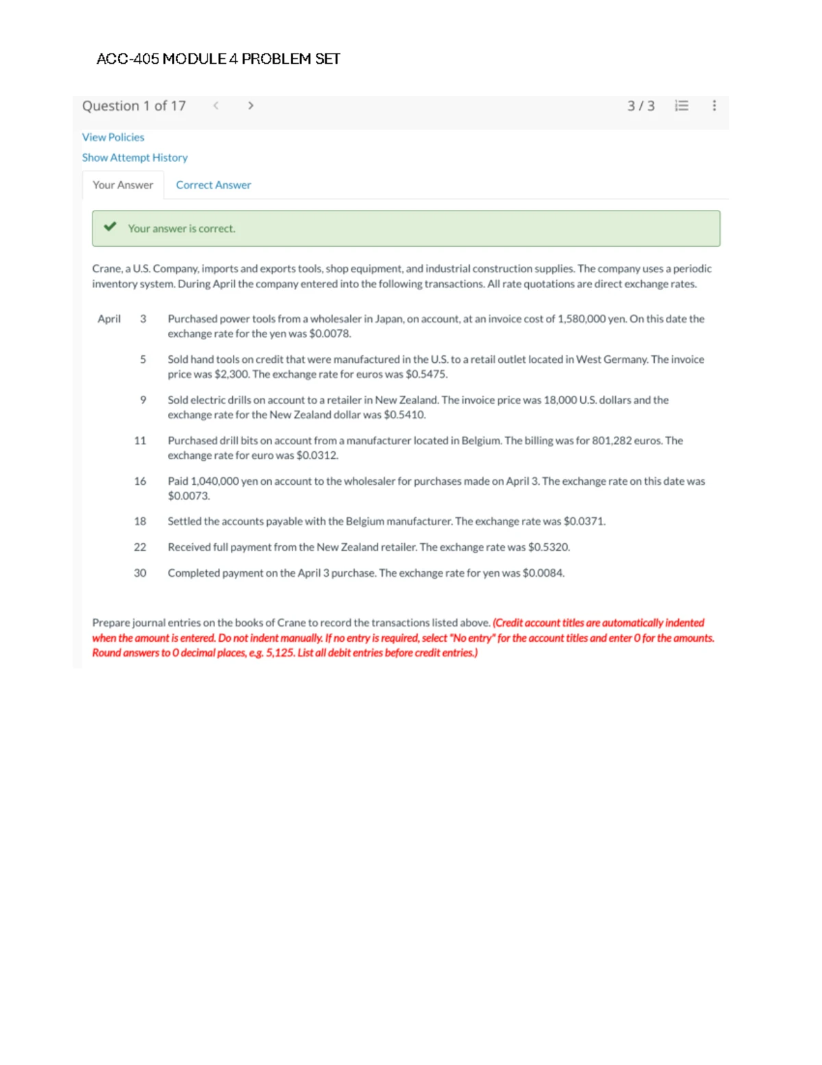 ACC-405 Problem Set 4: Foreign Trade Transactions Analysis - Studocu