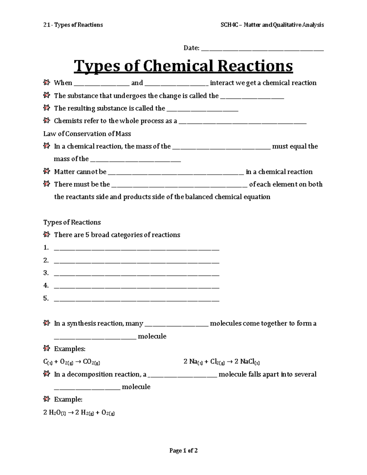 21 - Types of Chemical Reactions - SCH4C Notes - Studocu