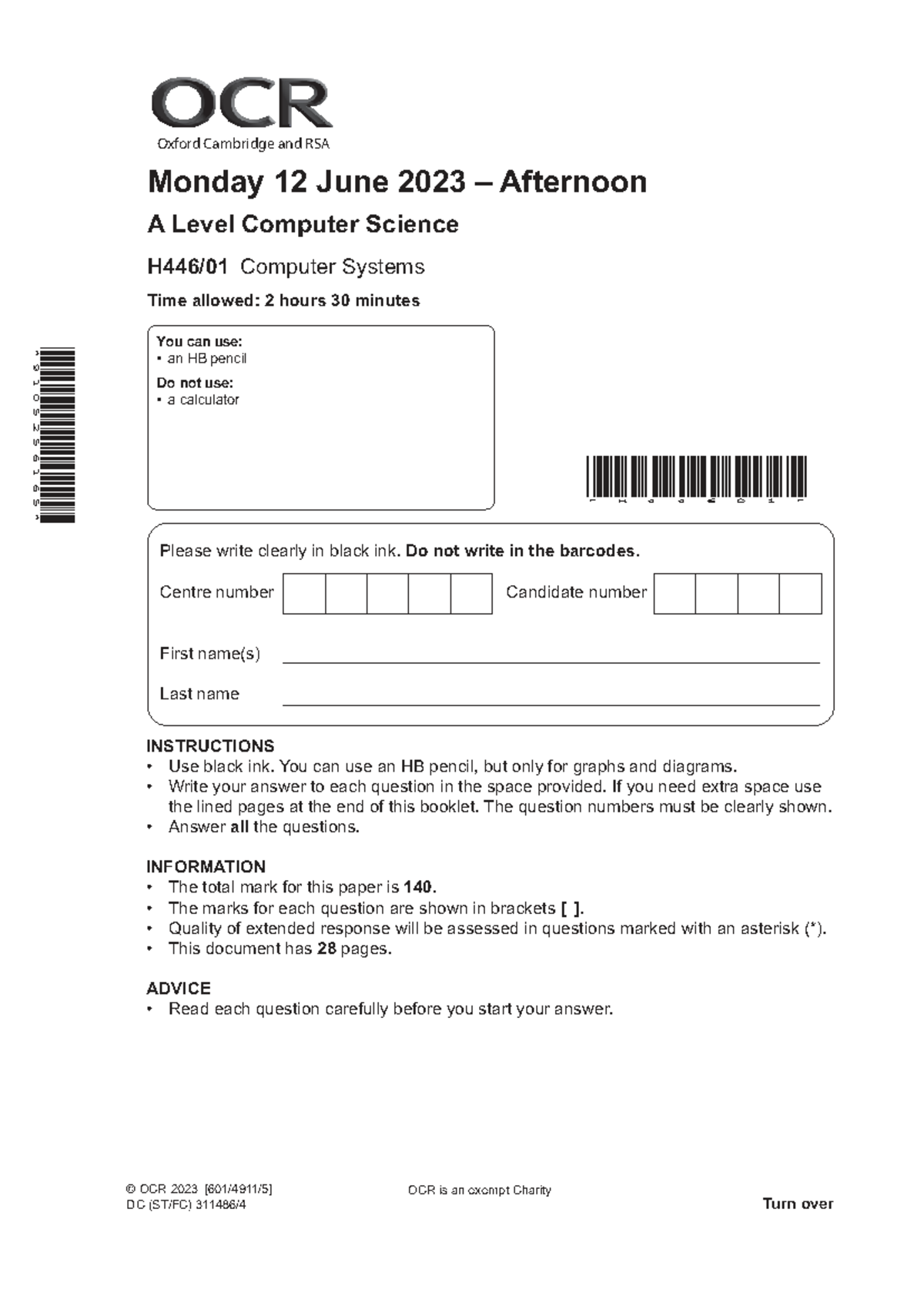 A Level Computer Science Exam Paper - 12 June 2023 (Component 1) - Studocu
