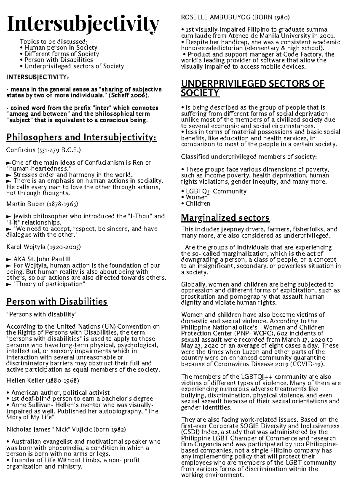 Intersubjectivity - Intersubjectivity Topics to be discussed; • Human ...