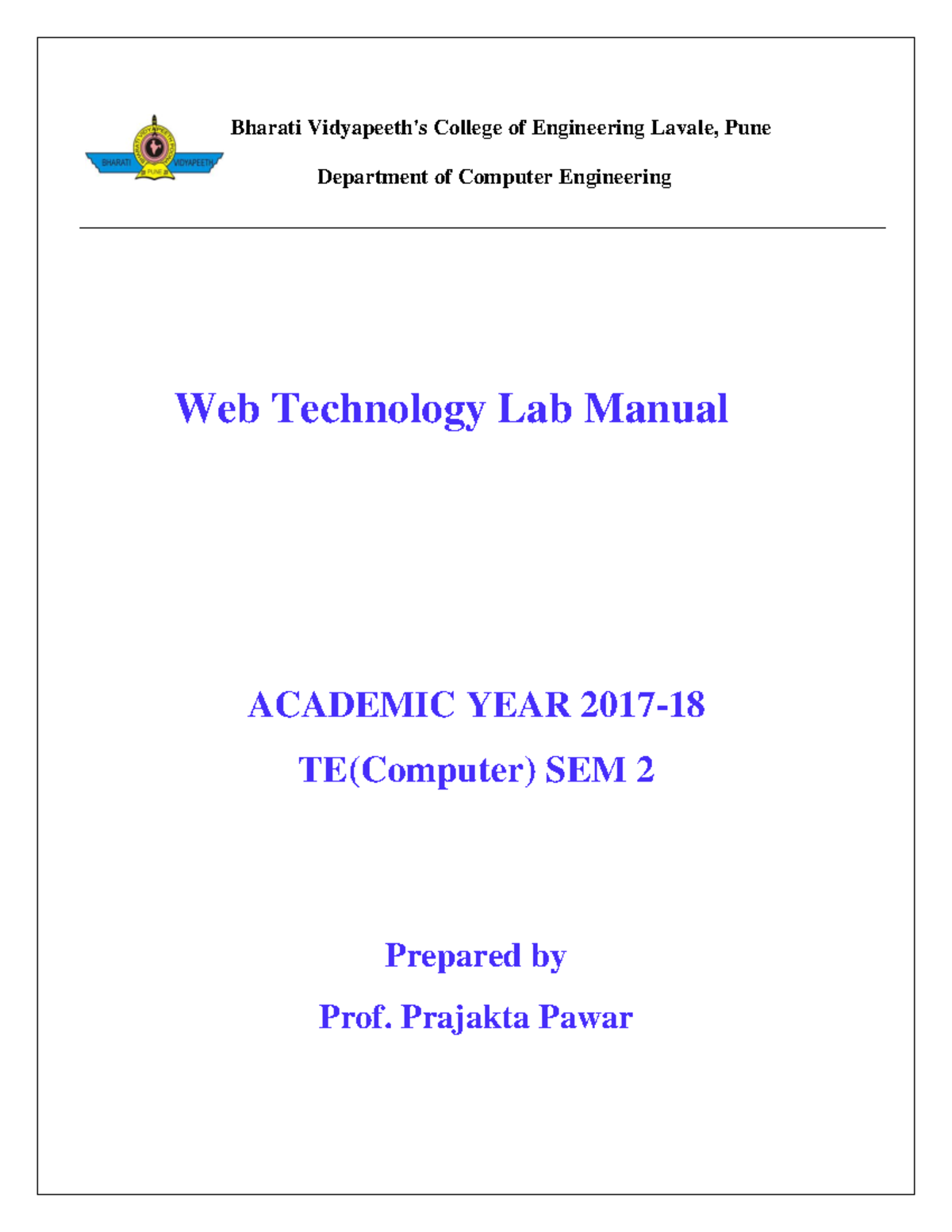 WT Lab Manual - Bharati Vidyapeeth's College of Engineering Lavale ...