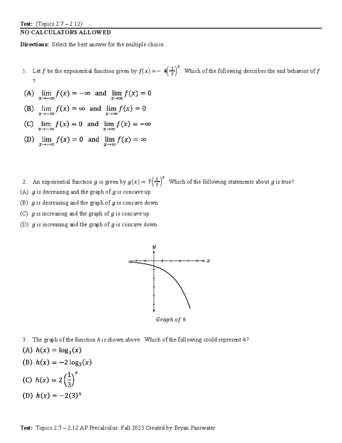 MATH 101: Test on Exponential Functions and Their Properties - Studocu