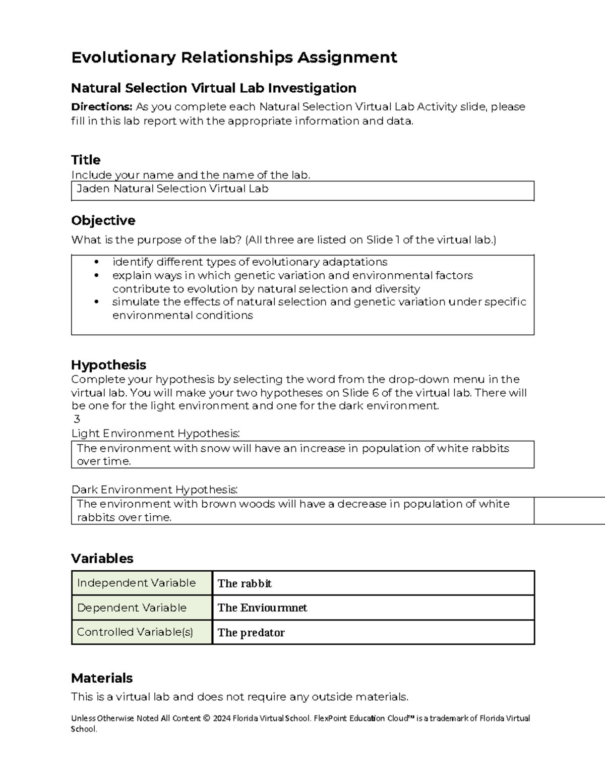 Evolutionary Relationships Assignment: Natural Selection Virtual Lab ...