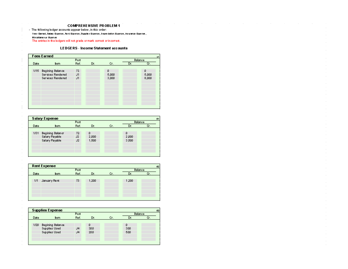 Comprehensive Problem 1-1: Income Statement Ledgers Overview - Studocu