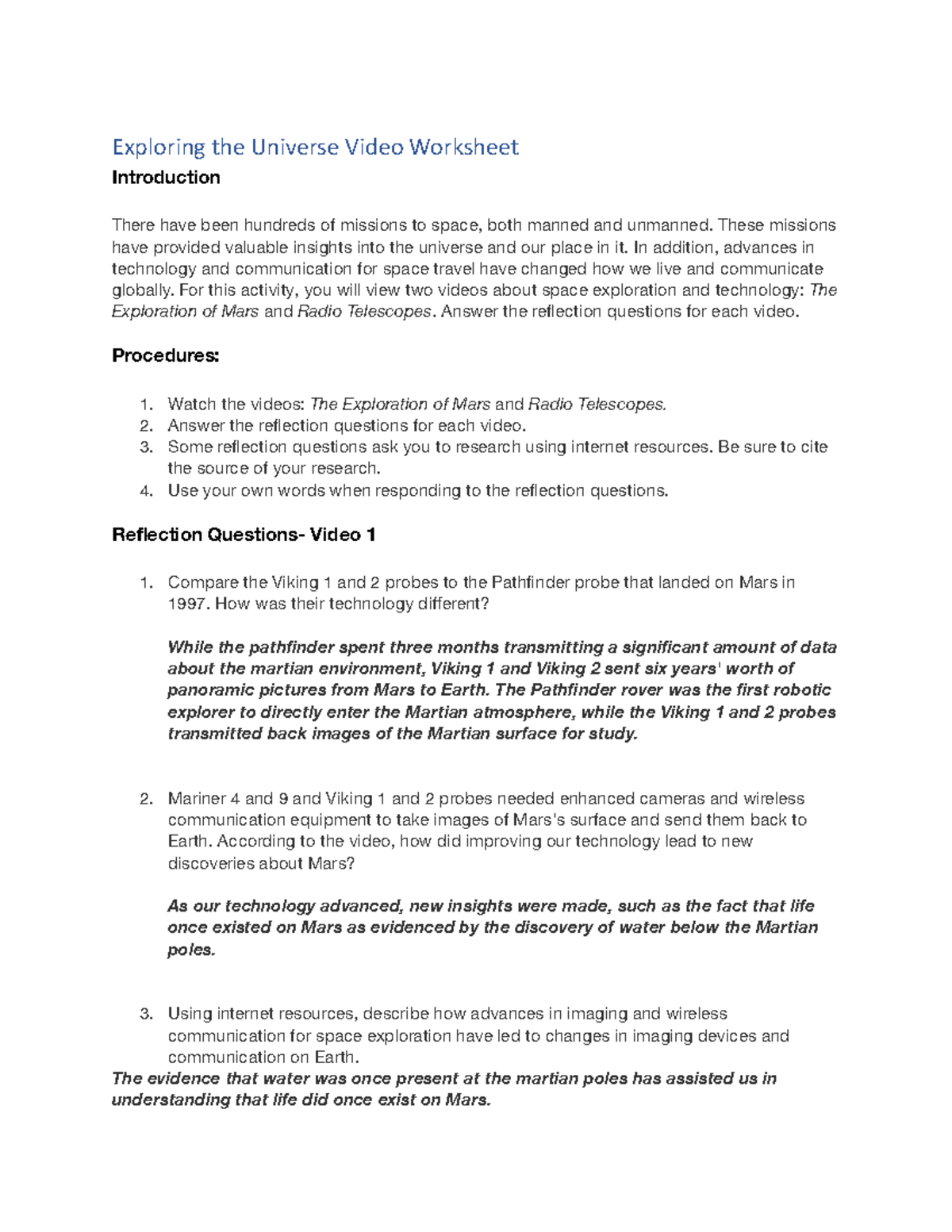 Exploring the Universe: Completed Video Worksheet (4.02) by Alexiyah ...