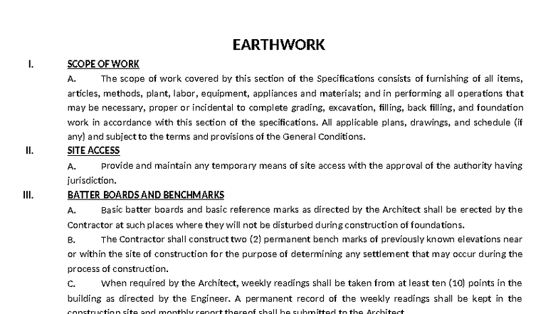 Structural Specifications for Earthwork and Concrete Works - Studocu