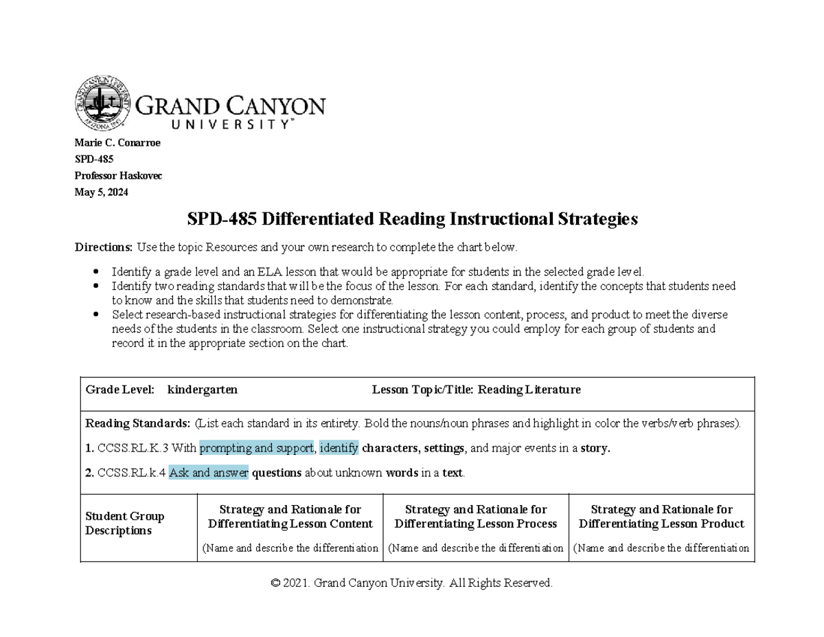 SPD-485 T5 Strategies for Differentiating Reading Instruction - Studocu