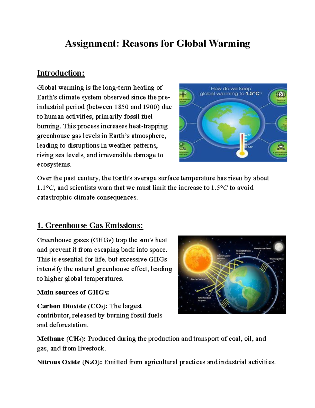 Assignment - Reason for global Warming - Assignment: Reasons for Global ...