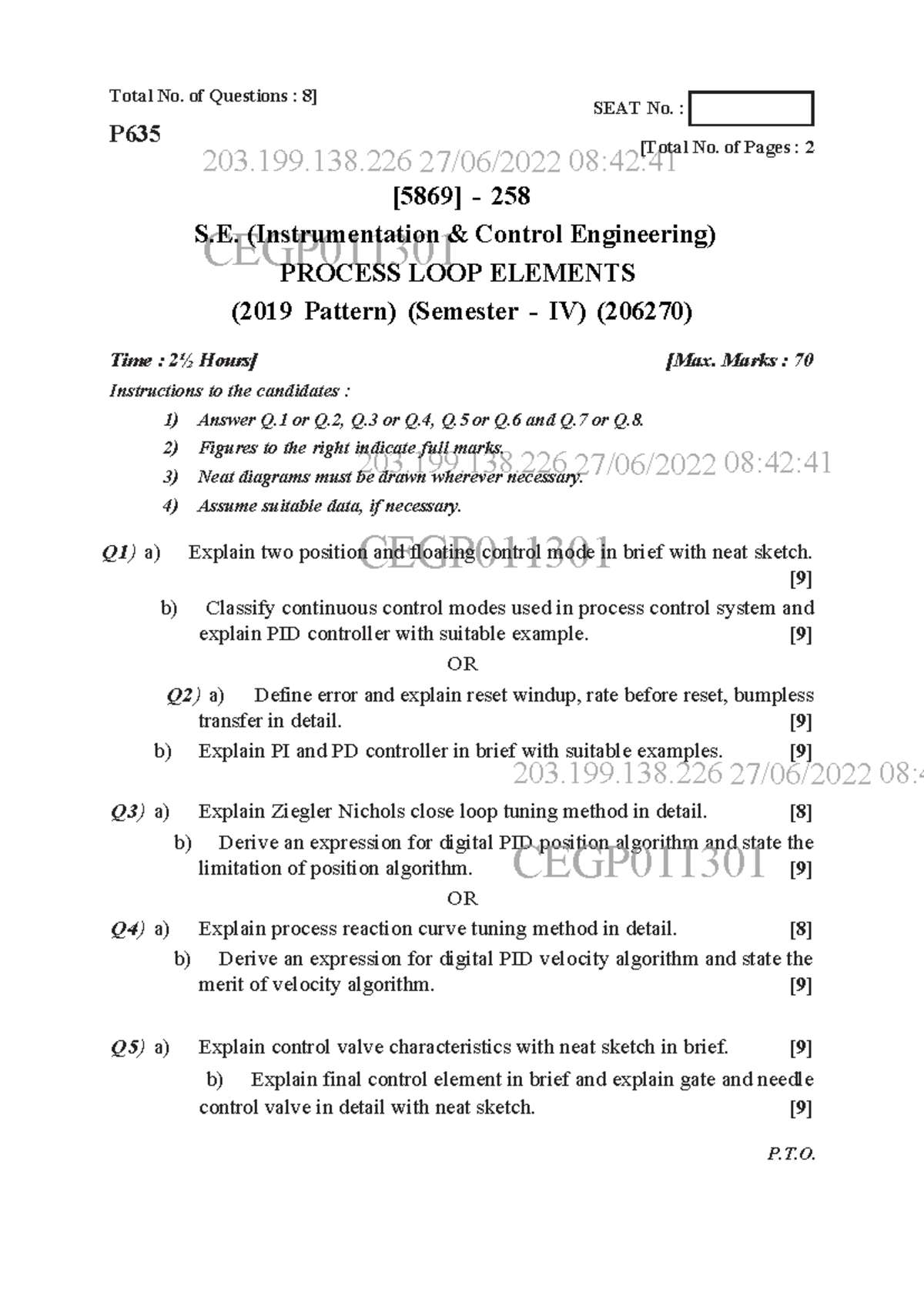 P635 - Process Loop Elements Exam (2019 Pattern) - CEGP011301 - Studocu