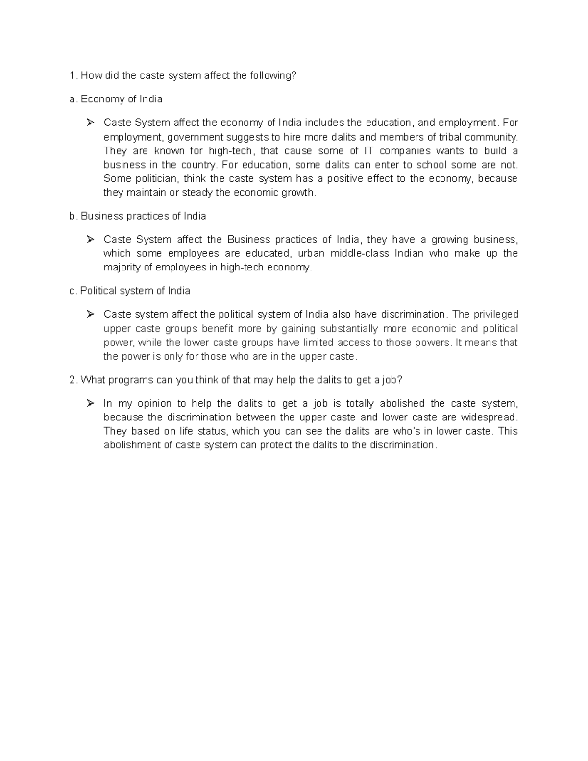 (3 Activity 1) - Impact of Caste System on India’s Economy and Society ...