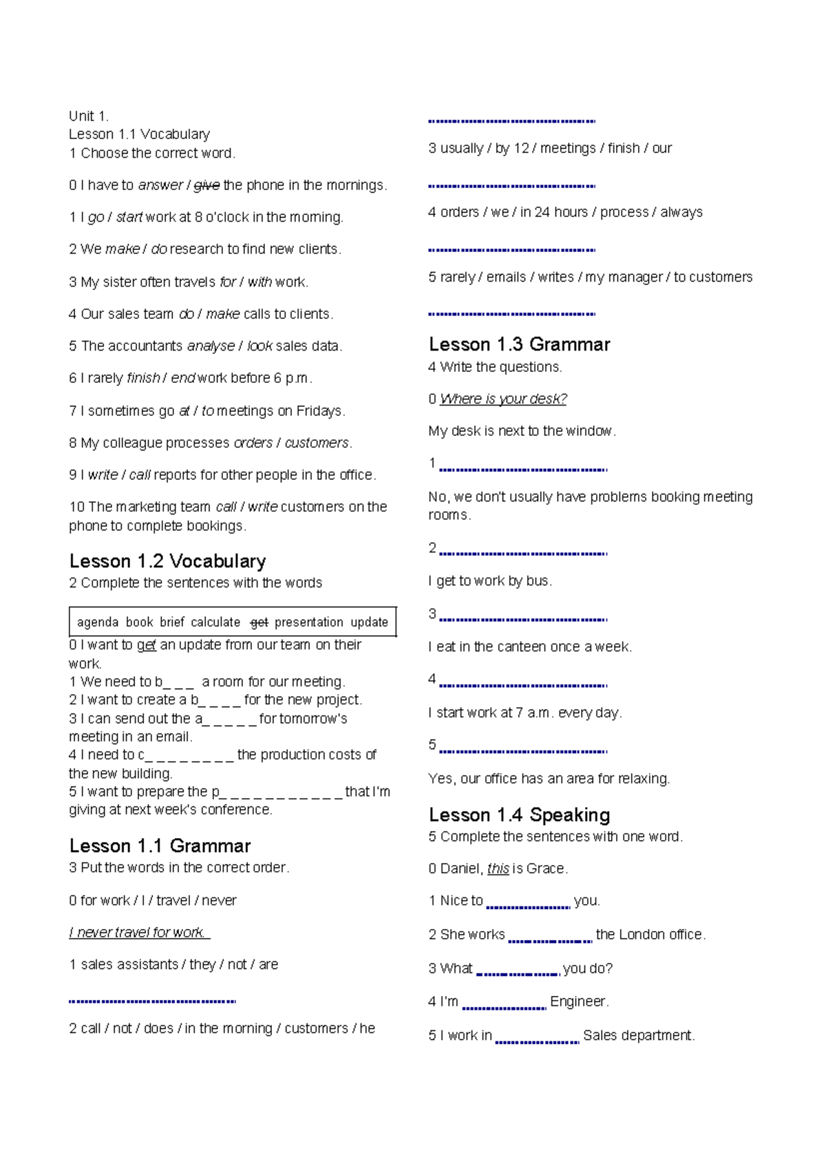 Unit 1-4 Vocabulary & Grammar Study Guide for Students - Studocu