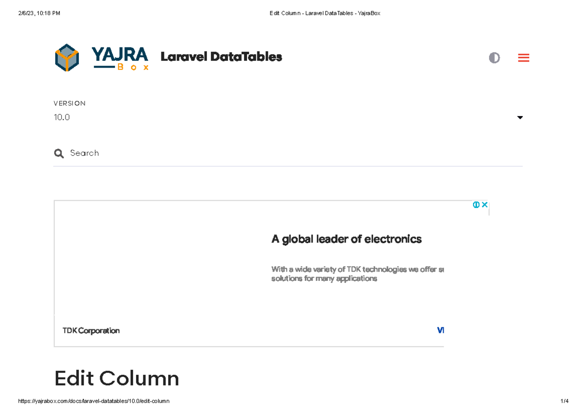 Edit Column - Laravel DataTables - Yajra Box Guide - Studocu