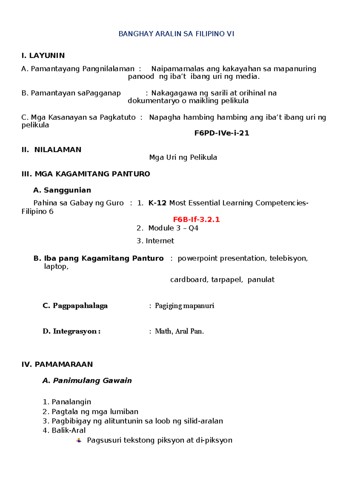 MY COT 2 Paghahambing ng Pelikula 6 - BANGHAY ARALIN SA FILIPINO VI I ...