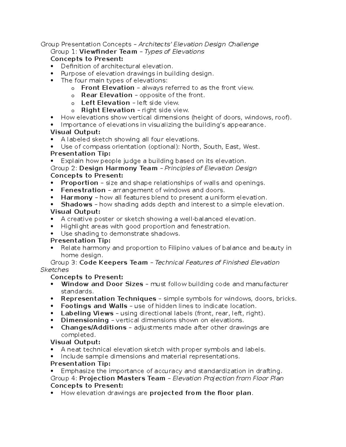 Elevations Design Challenge: Group Presentations & Checklist (DLL FOR ...