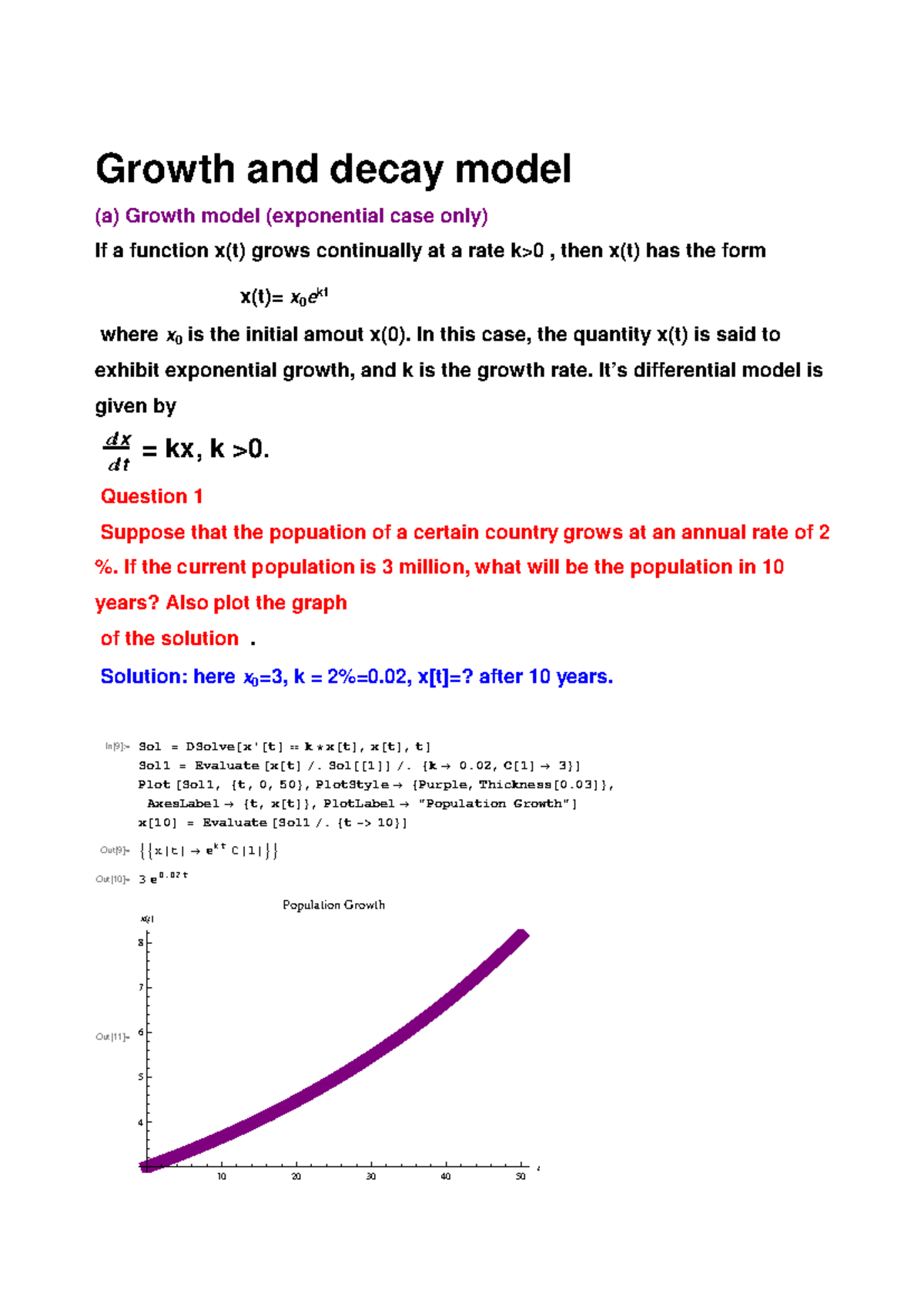 Growth and Decay Models: Exponential Analysis (Course Code: Aanshi ...