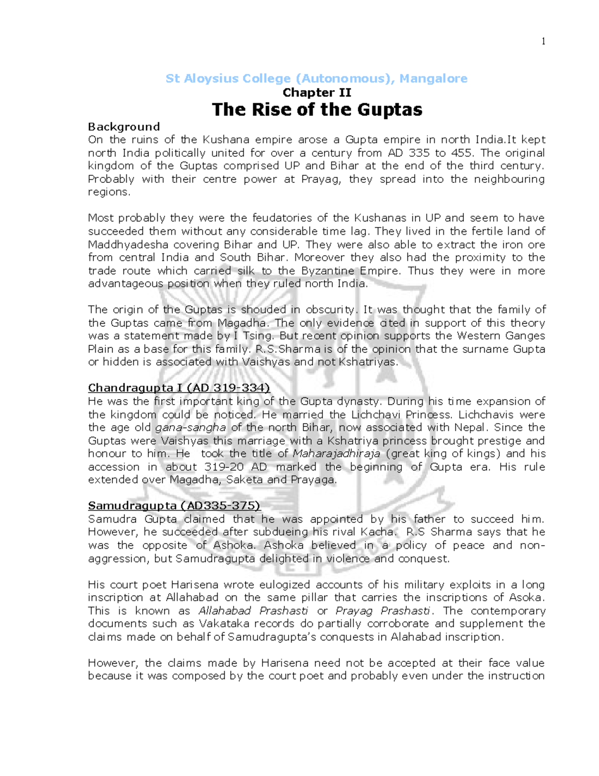 Guptas - Chapter II Notes for BA History Semester II - Studocu