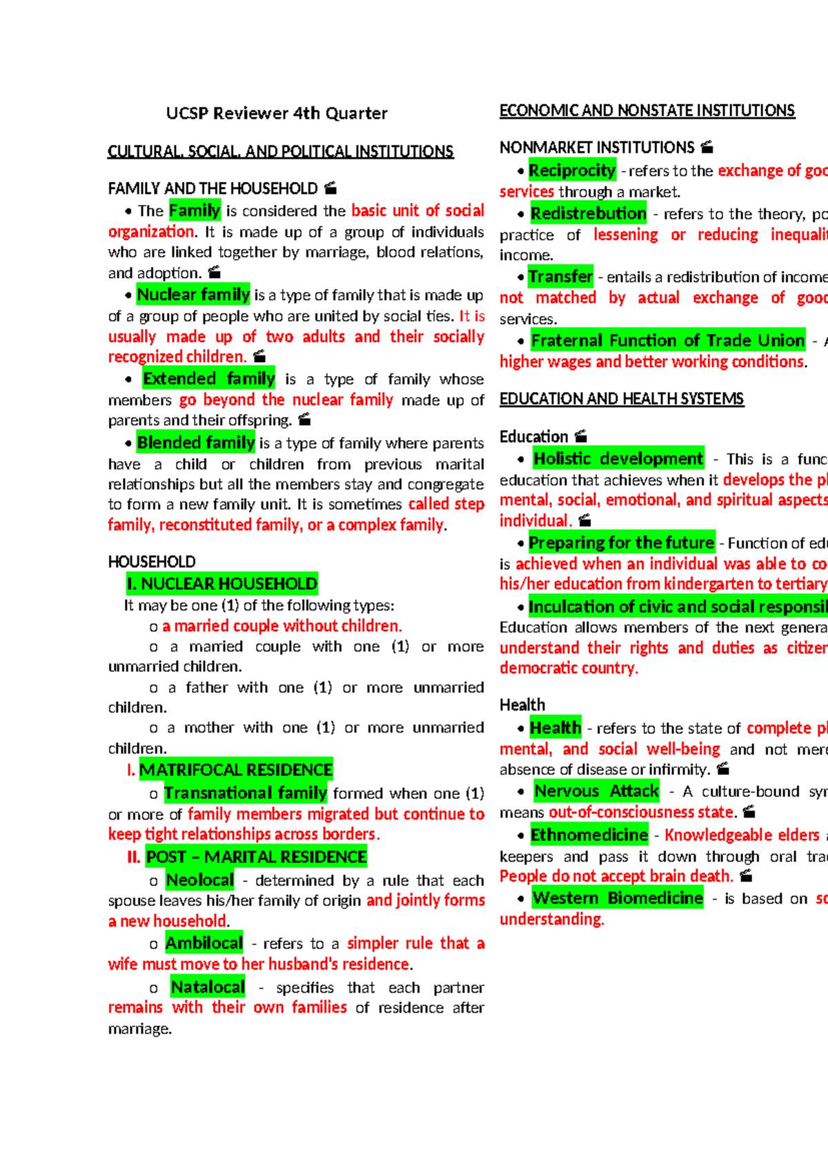 UCSP Reviewer: 4th Quarter Study Guide on Cultural & Social ...