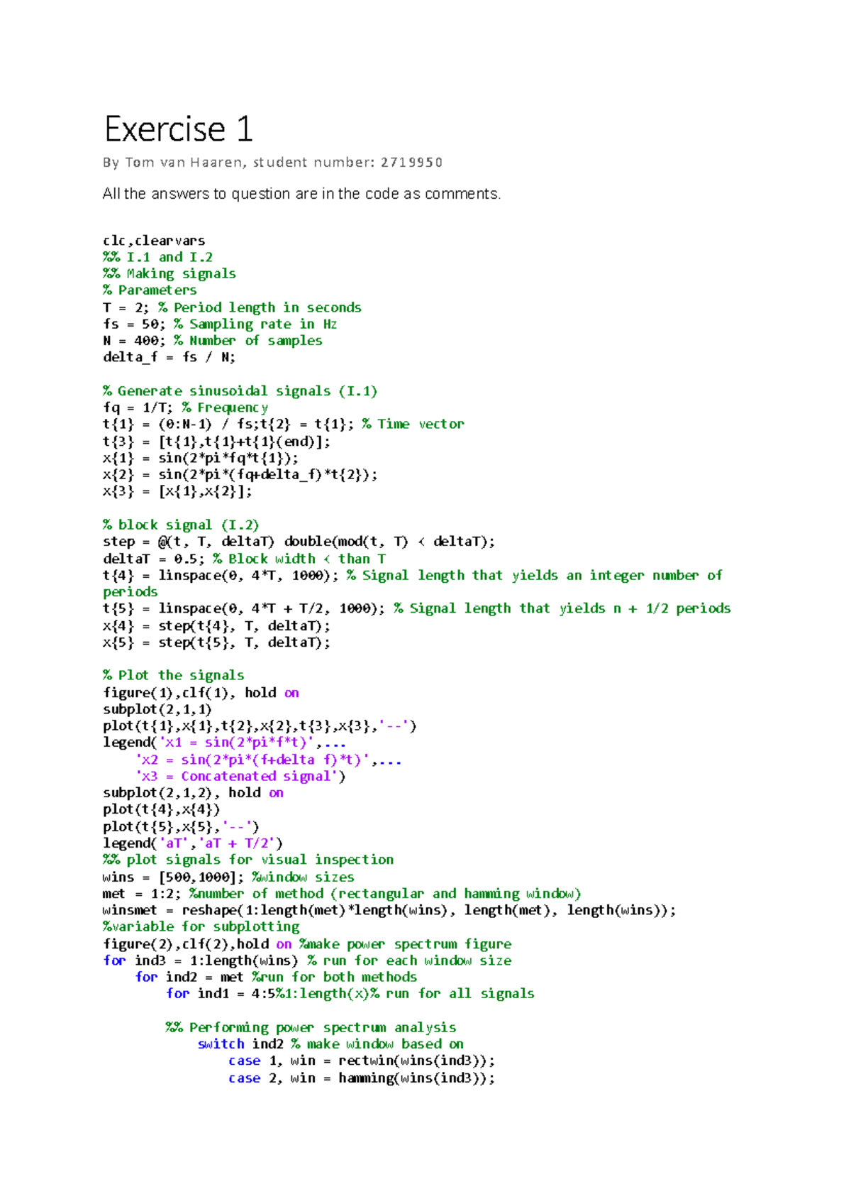 Exercise 1: Signal Processing Techniques and Power Spectrum Analysis ...
