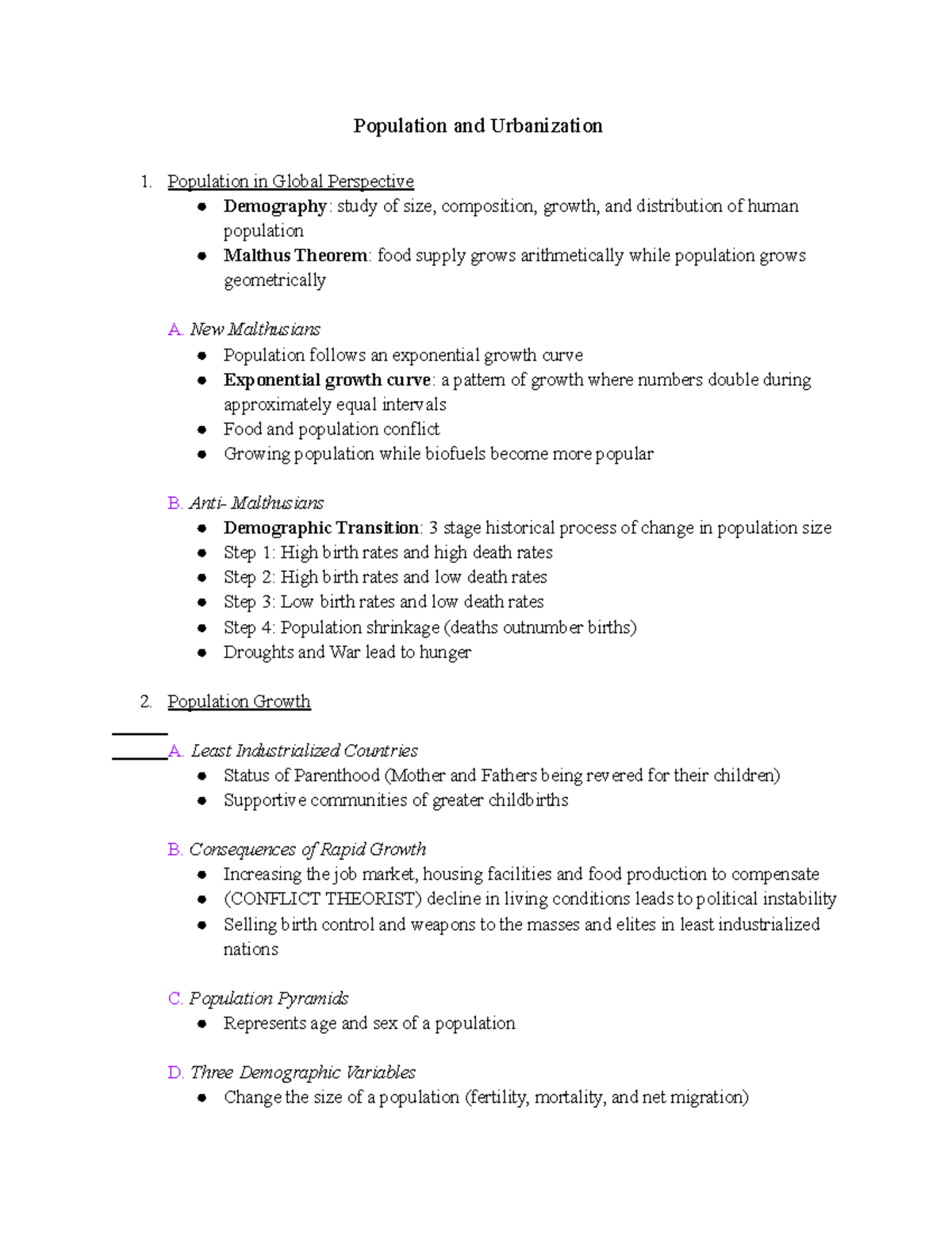 SOC (Ch. 14) - Notes on Population and Urbanization Concepts - Studocu