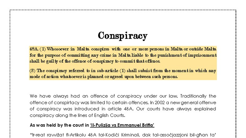 Conspiracy in Malta: Understanding Article 48A and Its Implications ...