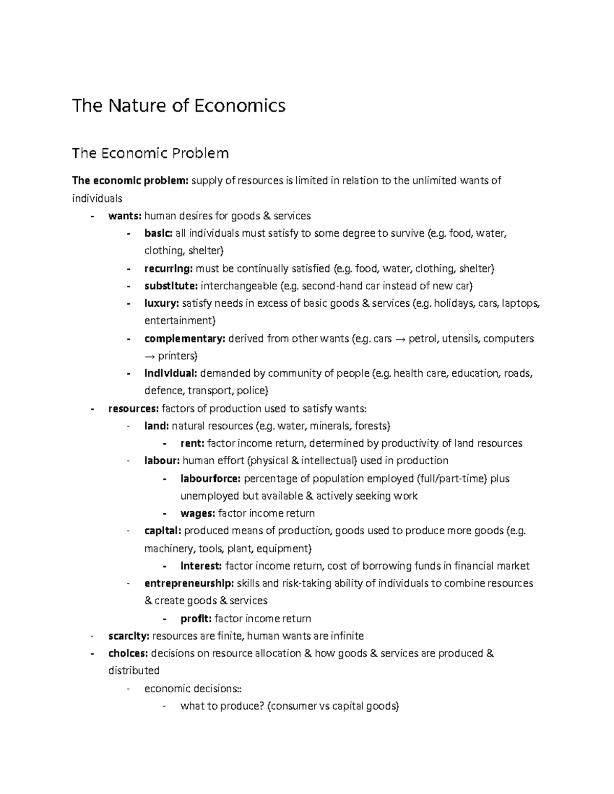 Economics Mod 1: Understanding the Economic Problem and Resource ...