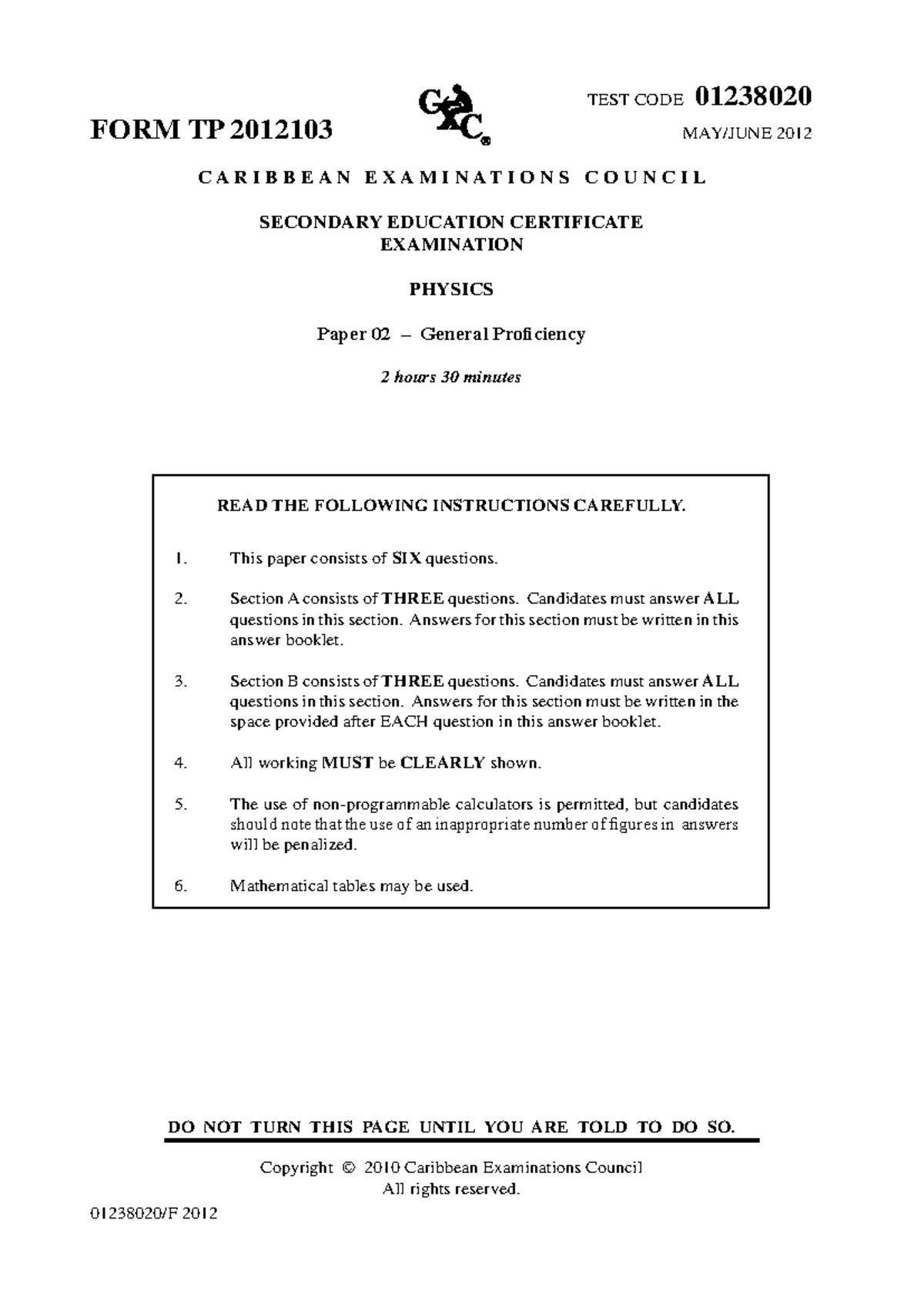CSEC POB Paper 02 2024 - General Proficiency Exam Instructions - Studocu