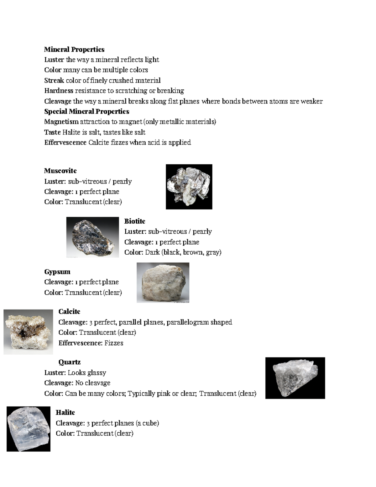 Mineral Properties CS101 Study Guide: Key Features & Definitions - Studocu