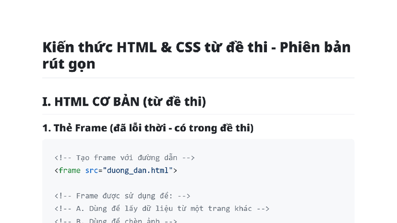 Kiến thức HTML CSS cho thi Phiên bán rút gọn I - Tài liệu ôn tập - Studocu