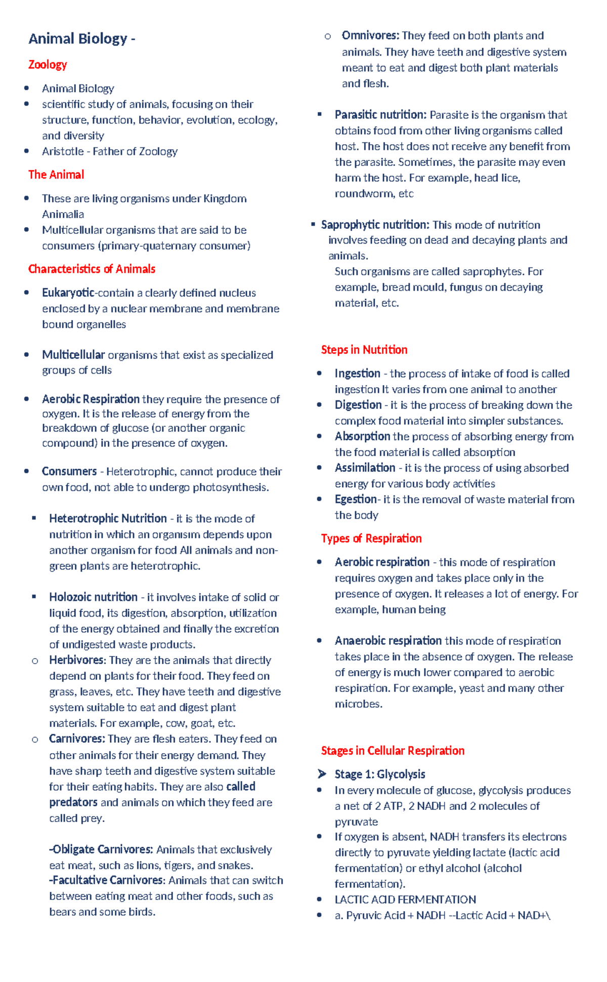 Animal Biology: Understanding Animal Nutrition and Classification - Studocu