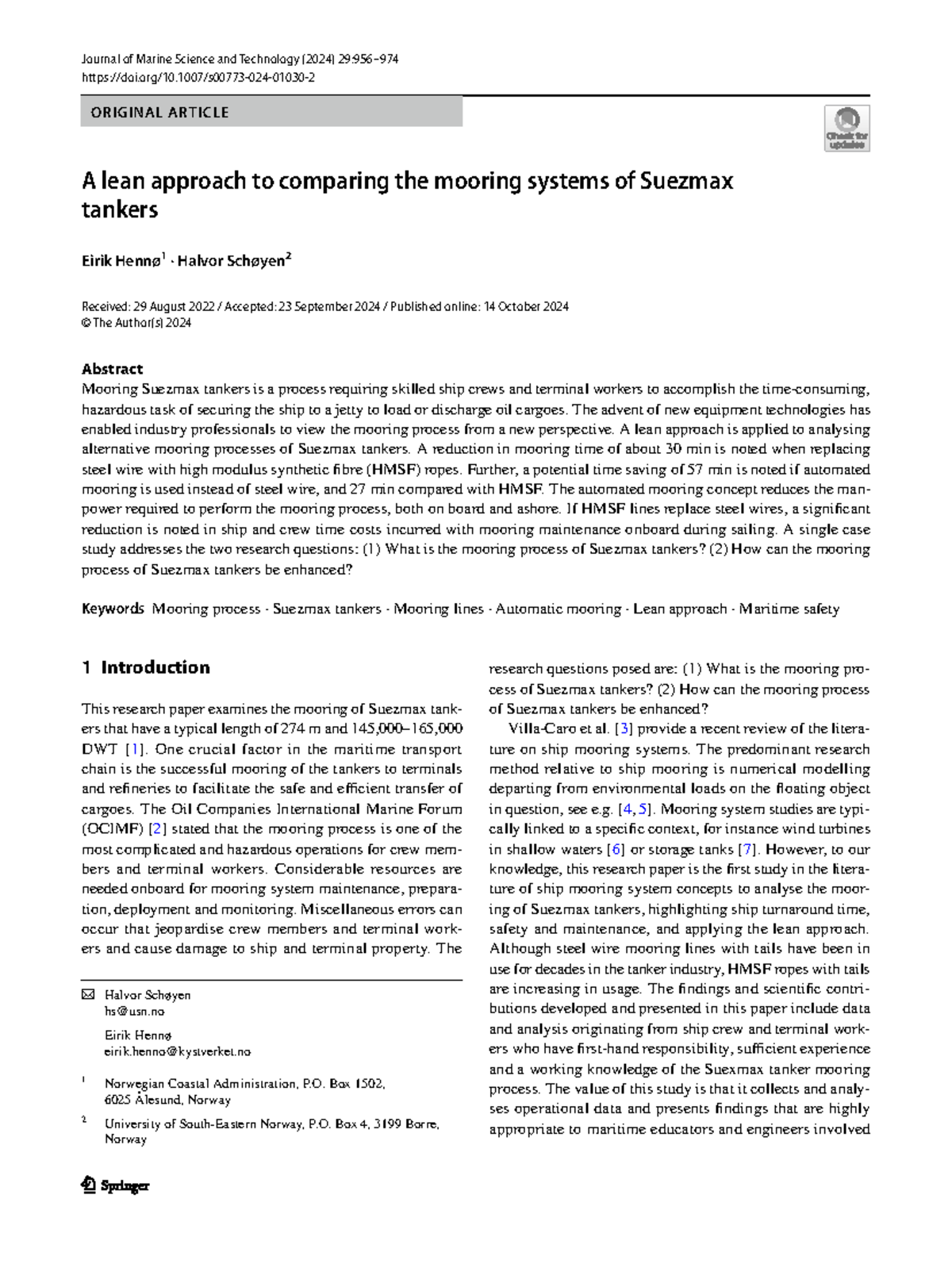 A Lean Analysis of Mooring Systems for Suezmax Tankers - Studocu