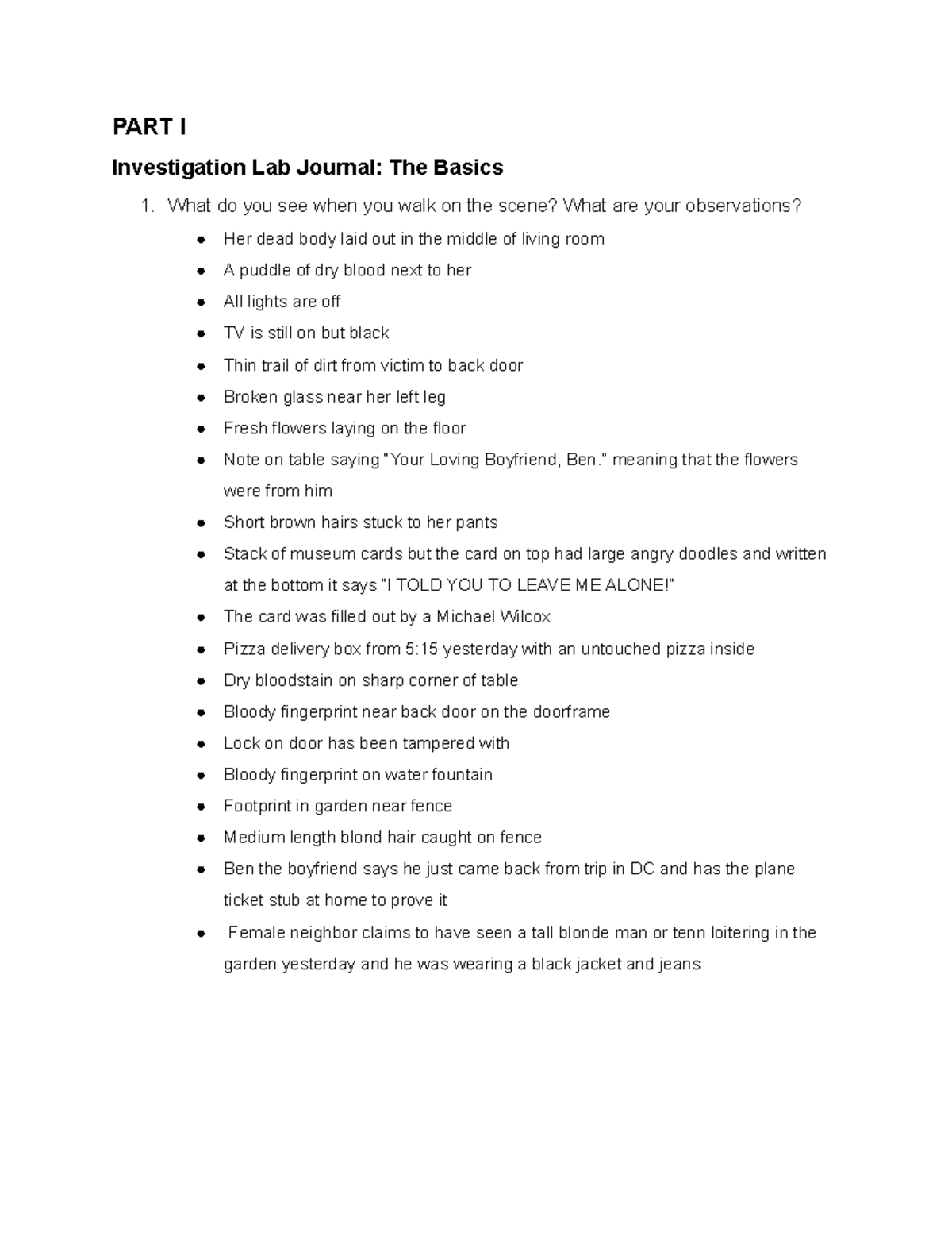 Crime Scene Investigation - PART I Investigation Lab Journal: The ...