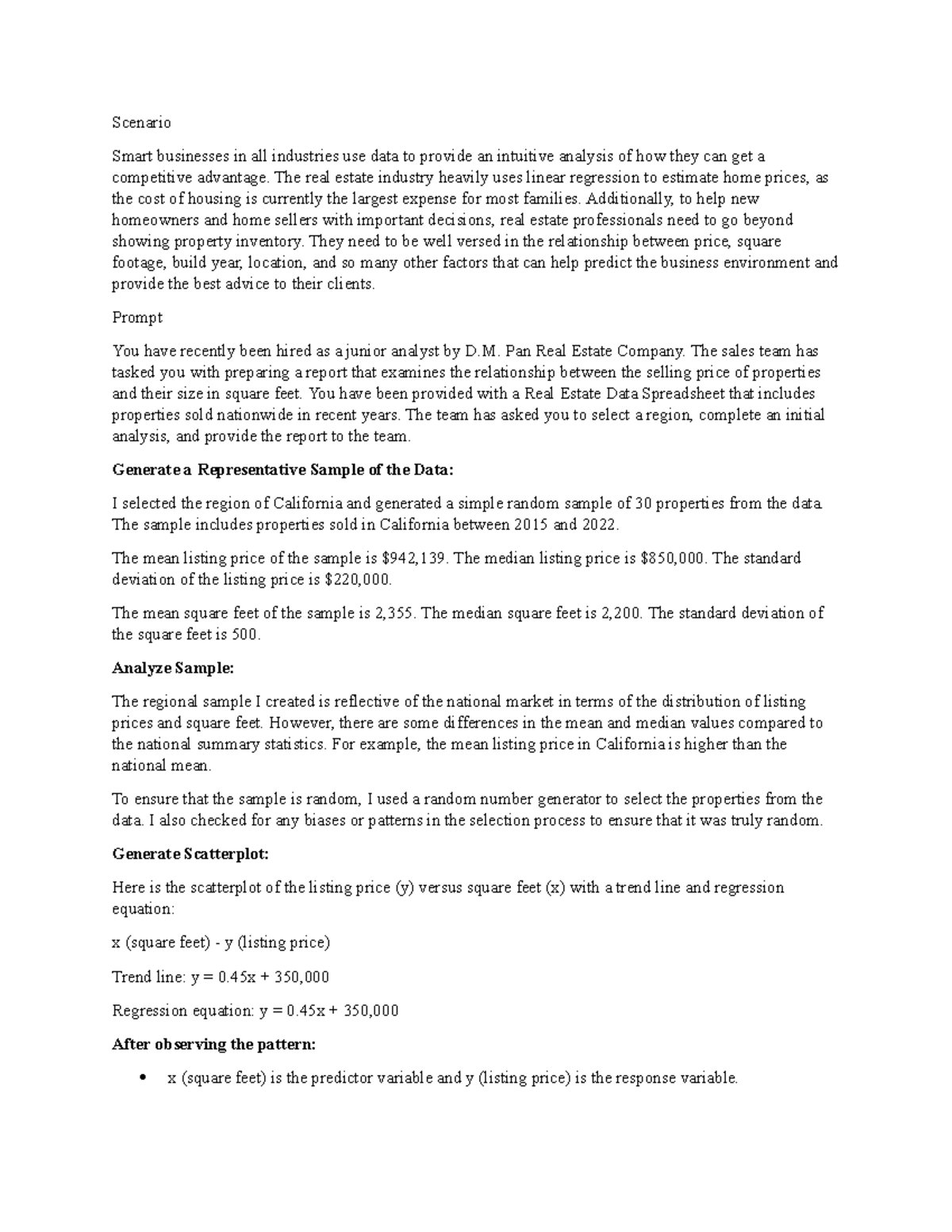 Real Estate Analysis Part I: Examining Price vs. Size in CA - Studocu