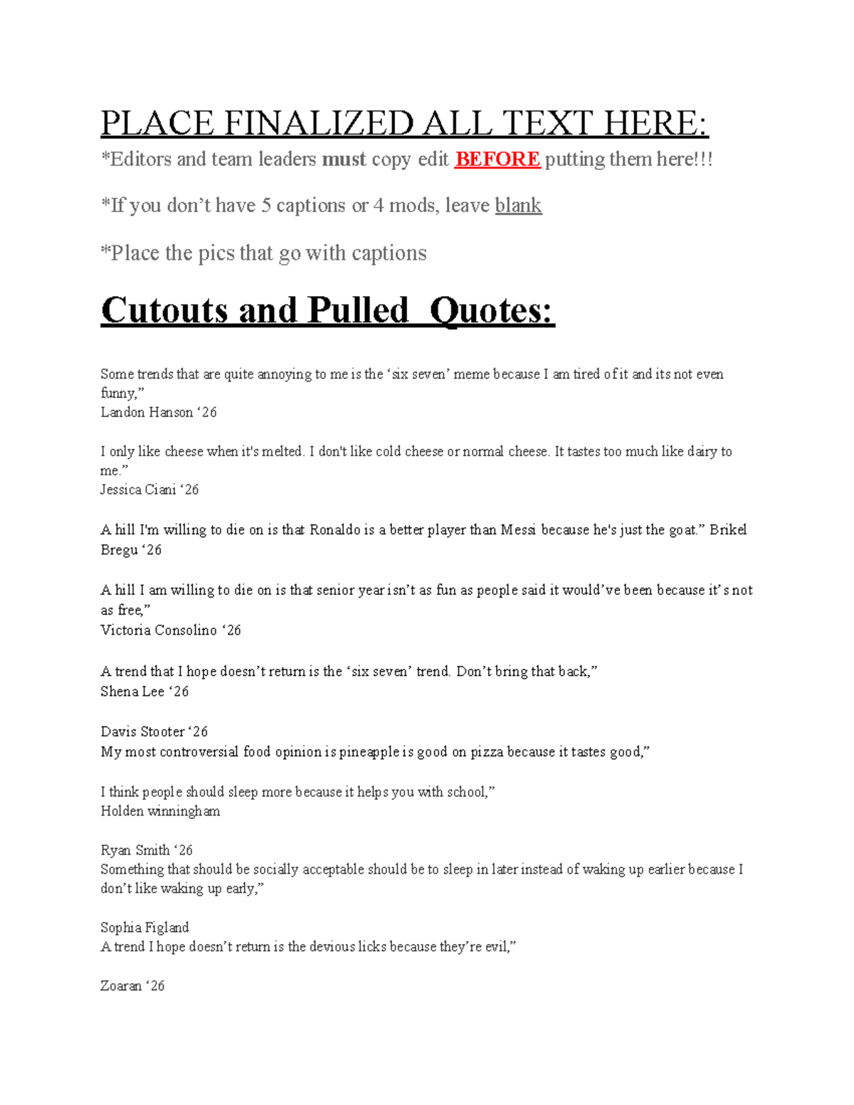 Finalized Captions for PLACE Course: Team Leaders' Edits Required - Studocu