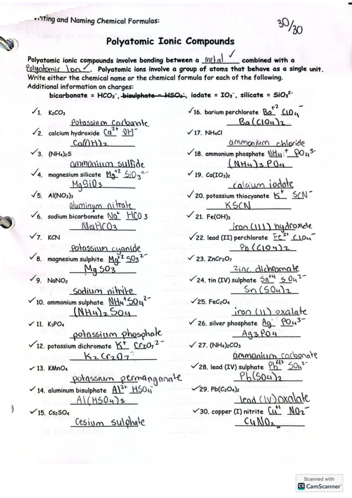 Polyatomic Ionic Compounds: Naming & Formulas (Chem 101) - Studocu