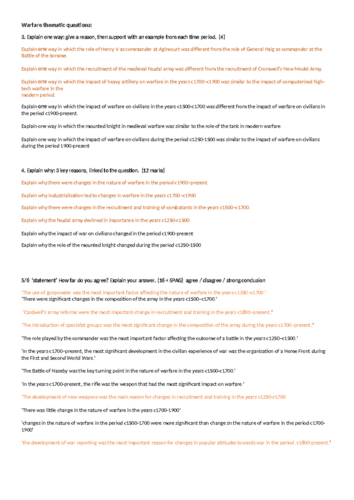 Thematic Warfare Questions for History: Analyzing Changes Over Time ...