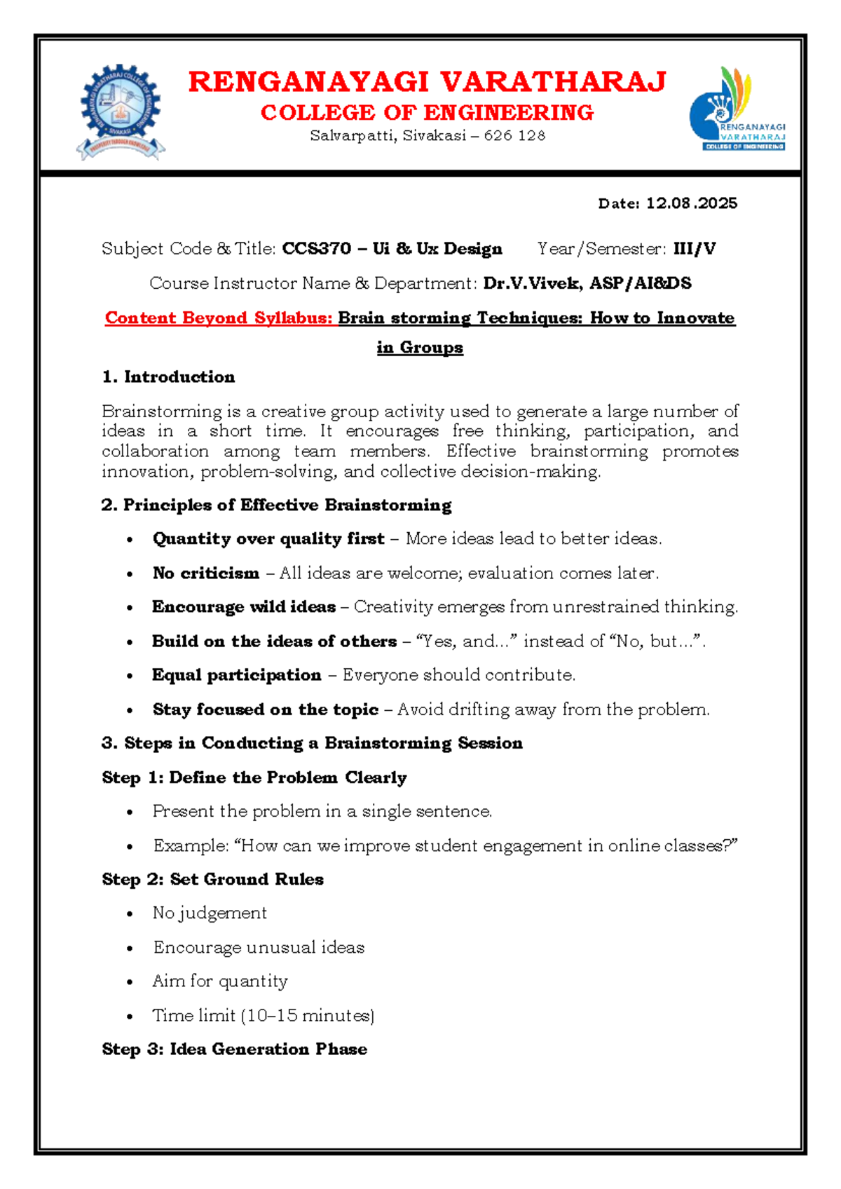 CCS370 Brainstorming Techniques: Innovating in Groups - Studocu