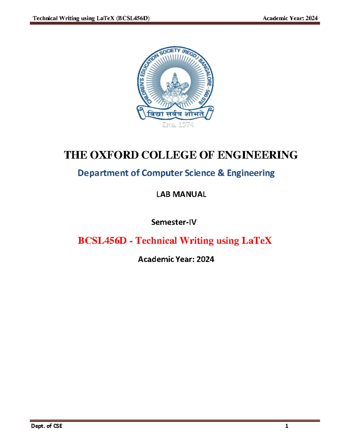 BCSL456D - LaTeX Lab Manual for Technical Writing in Sem IV - Studocu