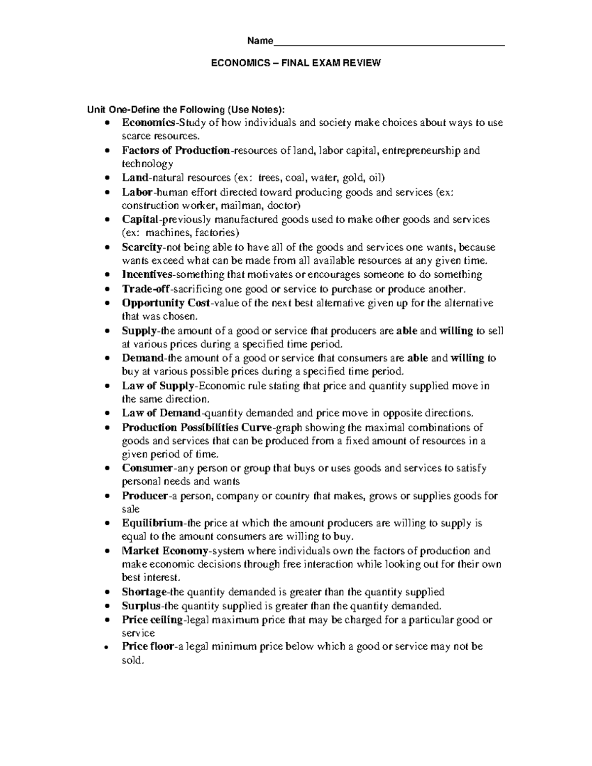 Econ 101: Final Exam Study Guide with Key Concepts and Answers - Studocu