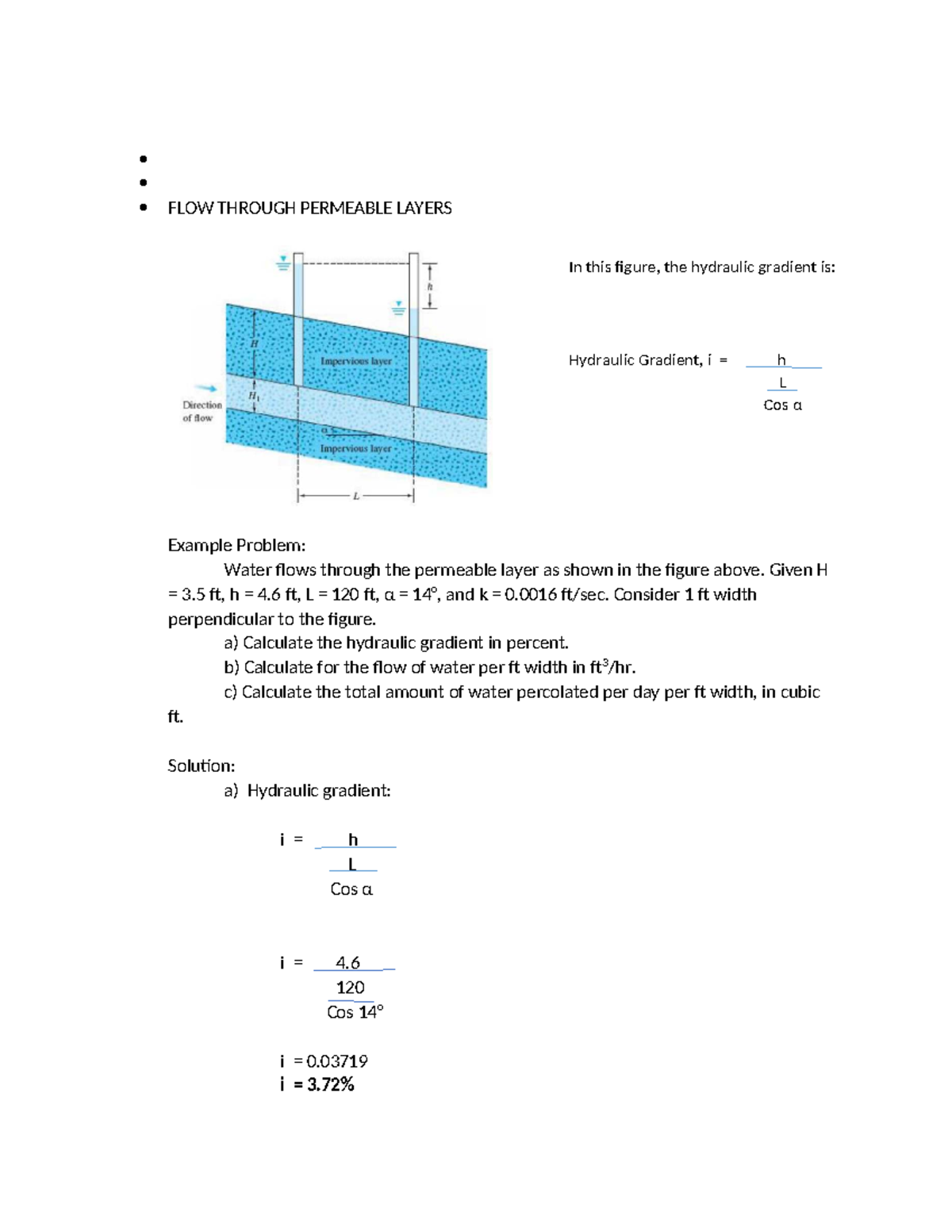 FLOW THROUGH PERMEABLE LAYERS: Hydraulic Gradient & Water Flow ...