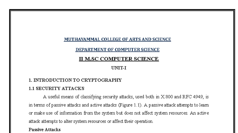 M.SC CS - Introduction to Cryptography: Security Attacks Overview - Studocu