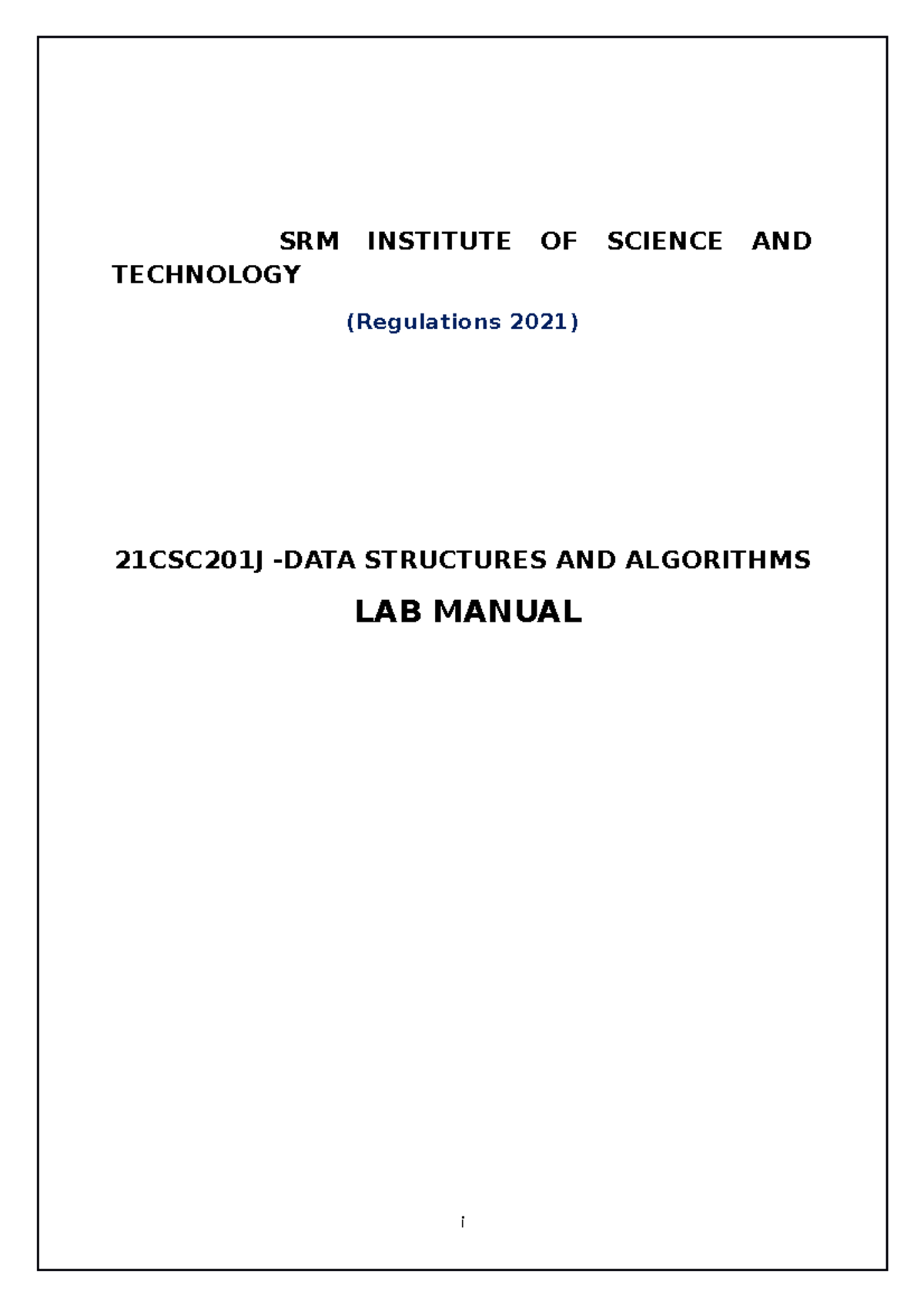 21CSC201J - Data Structures & Algorithms Lab Manual: C Programs & Implementation - Studocu