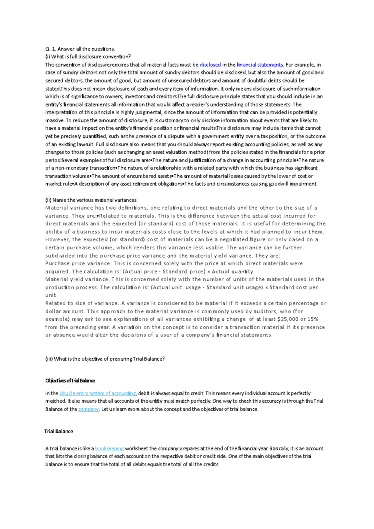MBA 101 assignment - Q. 1. Answer all the questions. (i) What is full ...