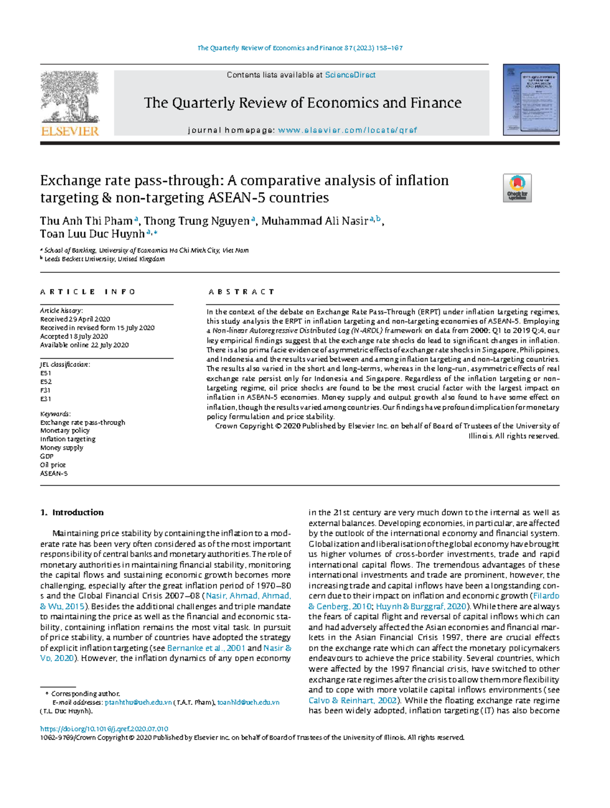 A Comparative Study of ERPT and Inflation in IT Countries: QEF 87 (2023 ...