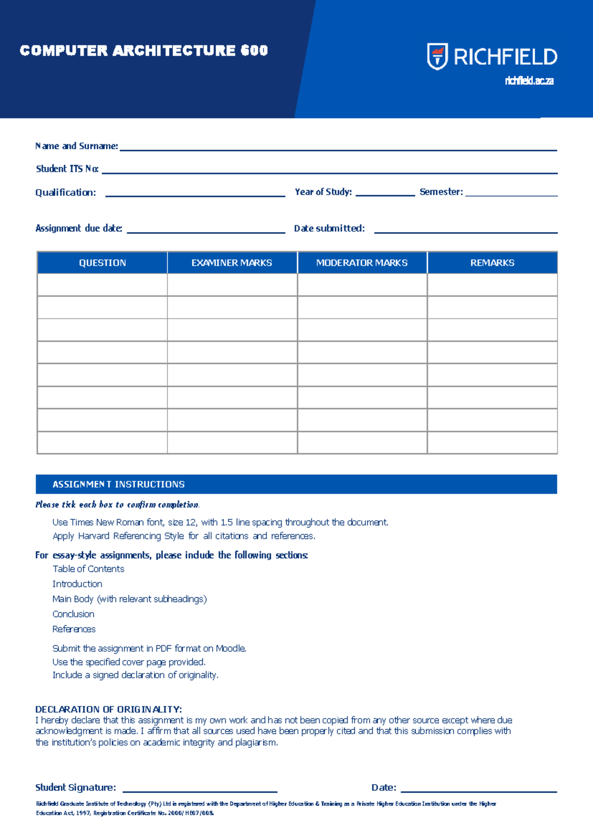 COMP 600 Assignment Guidelines: Structure & Submission Requirements ...