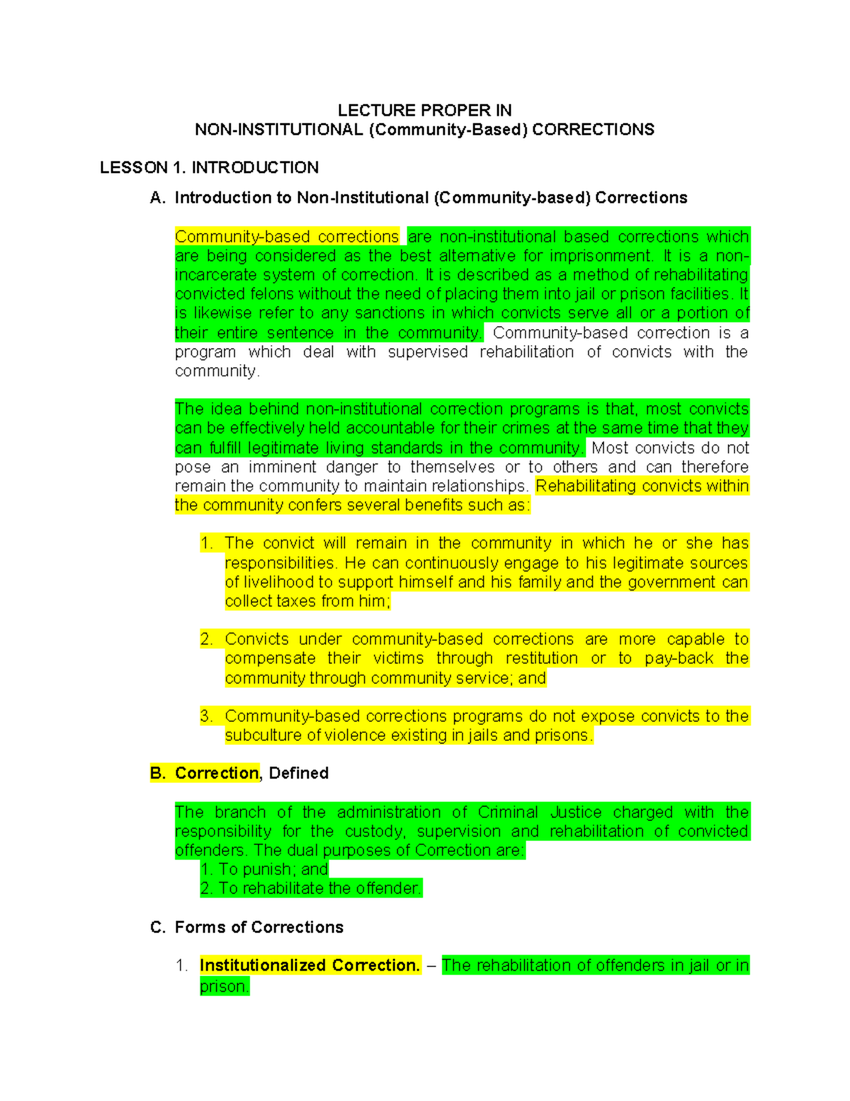 544267961 Non-Institutional Community-Based Corrections Lesson - Studocu