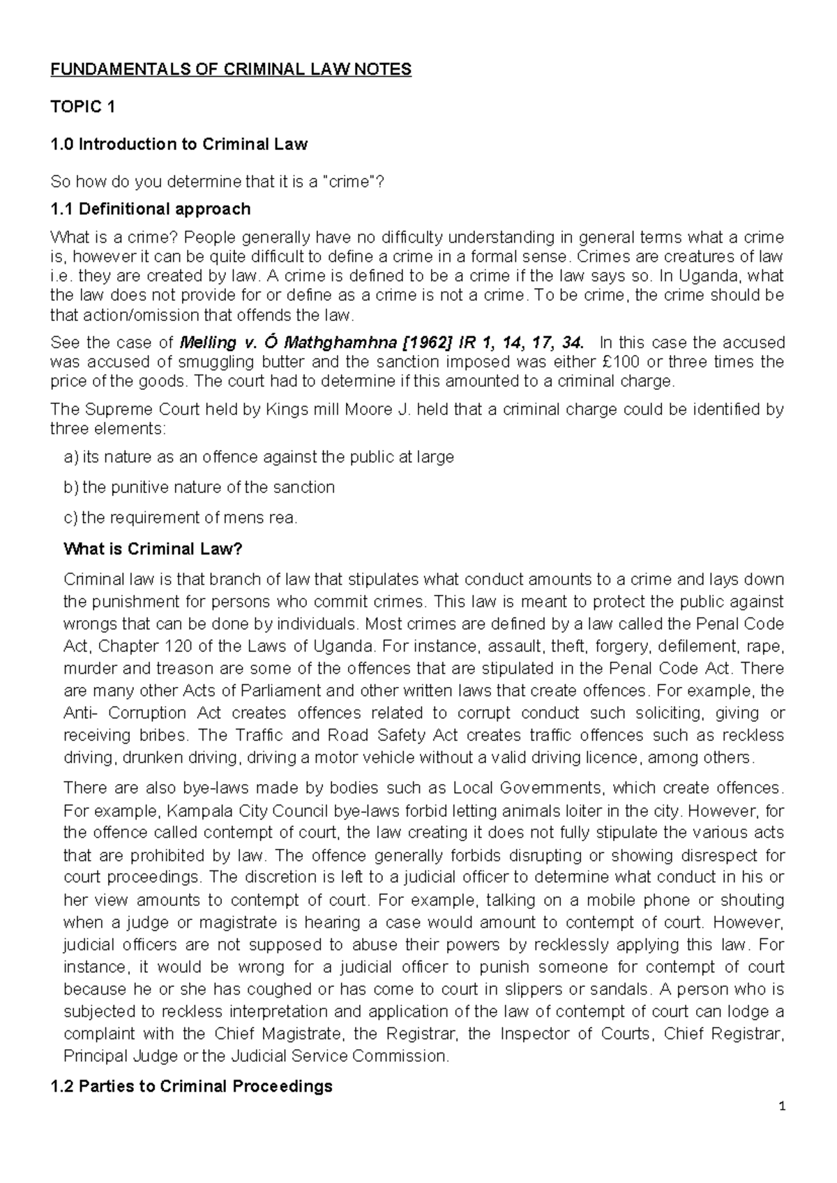 FUNDAMENTALS OF CRIMINAL LAW NOTES (CL 101): INTRODUCTION & ELEMENTS ...