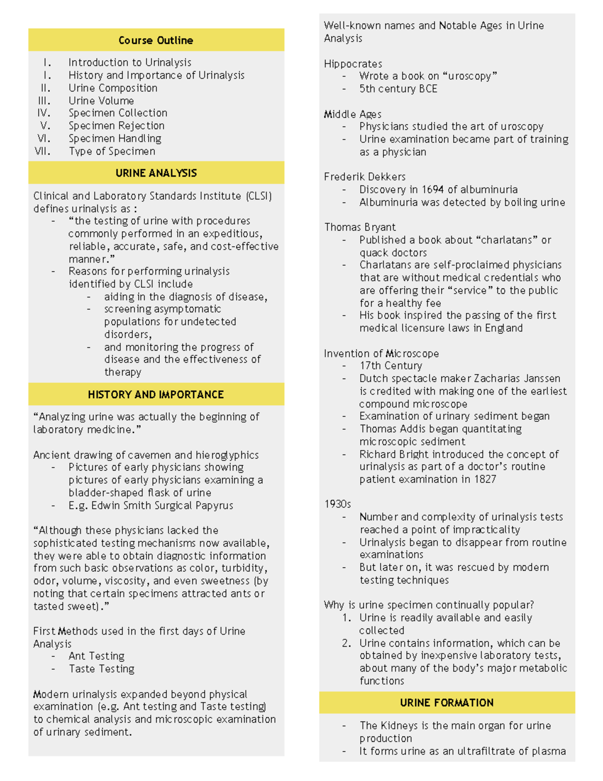 AUBF 1: Intro to Urinalysis, Urine Components, and Specimen Handling ...