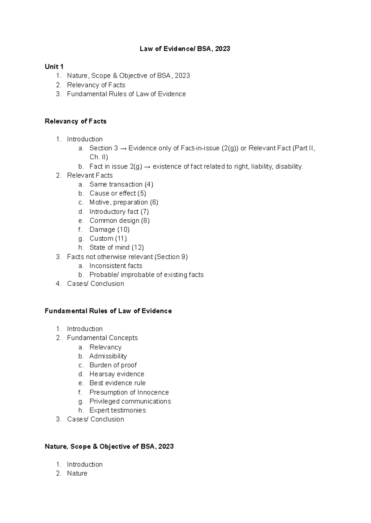 BSA 2023 Sem VIII Exam Notes: Nature, Scope & Fundamental Rules of ...